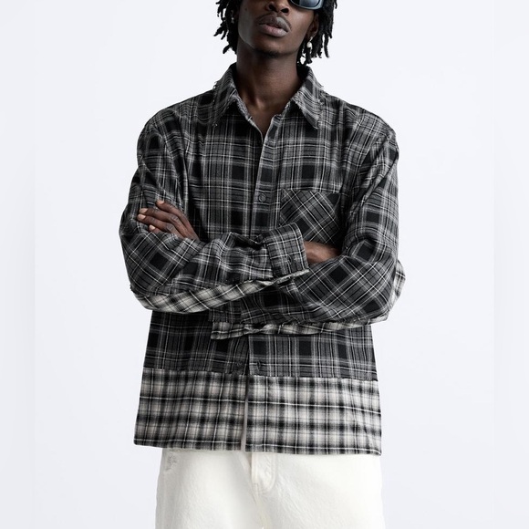 Zara | Jackets & Coats | Zara Men Combination Plaid Overshirt Black ...